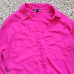 Express | Tops | Hot Pink Dress Shirt | Poshmark